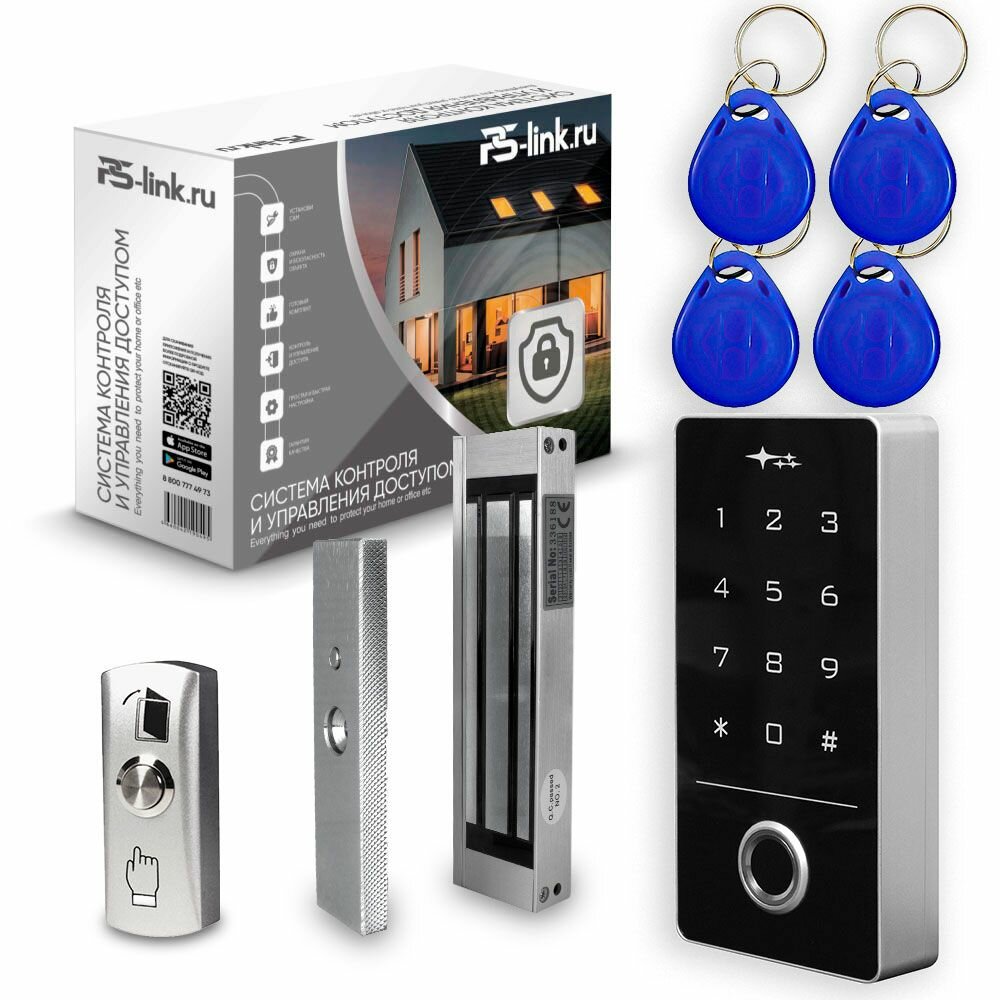 Комплект СКУД Ps-Link KIT-TF1EM-WP-W-180, панель доступа биометрия+EM+WiFi, замок 180кг, IP66