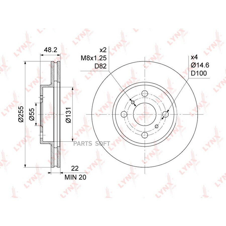 Диск тормозной передний (255x22) TOYOTA Corolla(E10/1) 1.3-2.2D 92-01 от официального дистрибьютора, LYNXAUTO, артикул BN1151