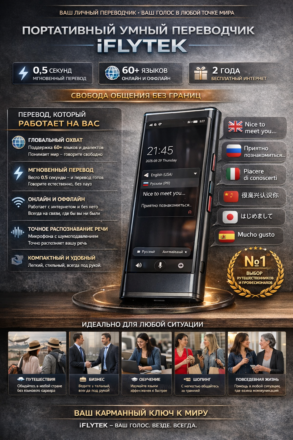 IFLYTEK 4.0 голосовой переводчик 60+ языков, AI smart translator, электронный портативный переводчик речи с камерой