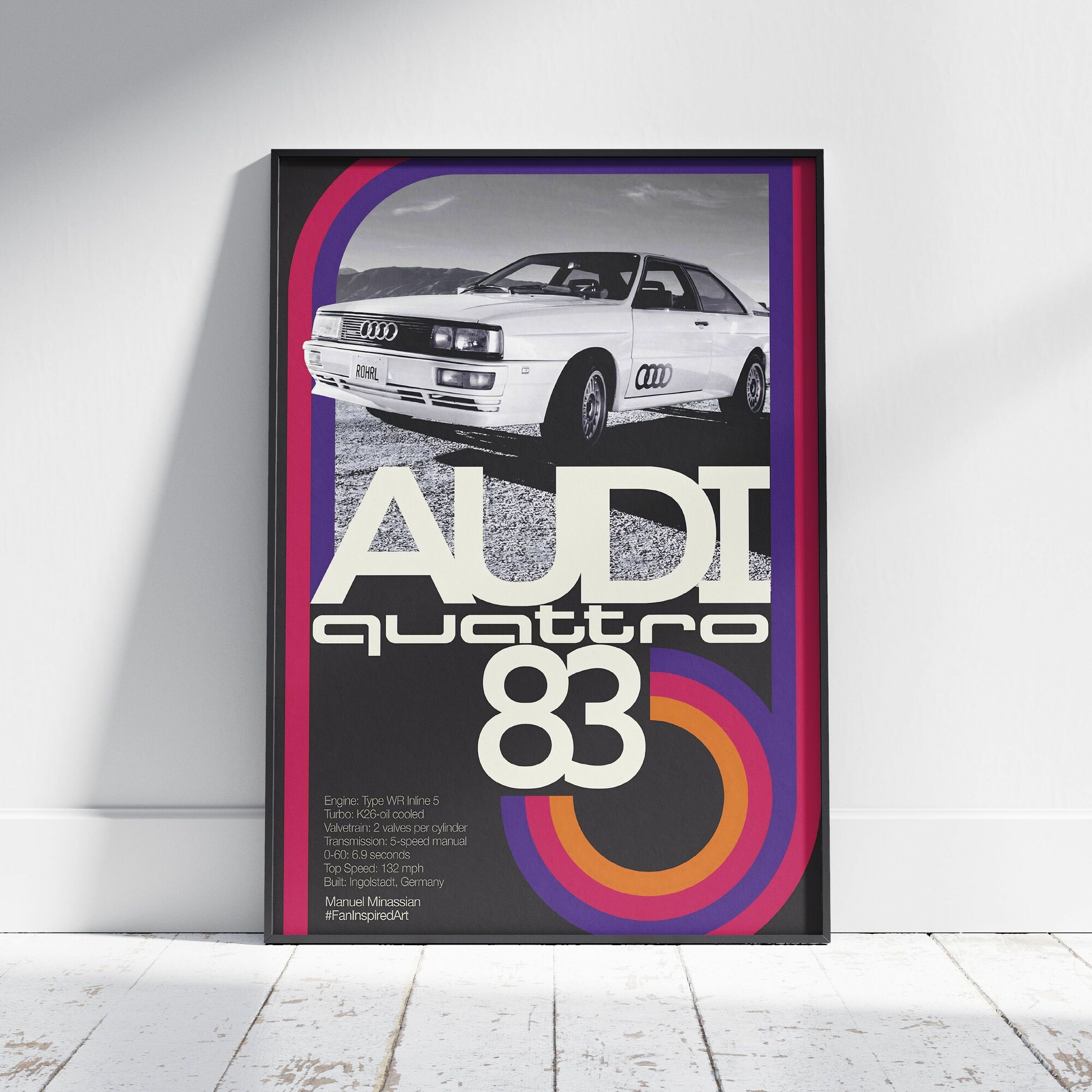 Плакат на стену для интерьера Культовые машины (Audi Quattro 5) - Постер по легендарным и классическим ретро автомобилям формата А4 (21x30 см)