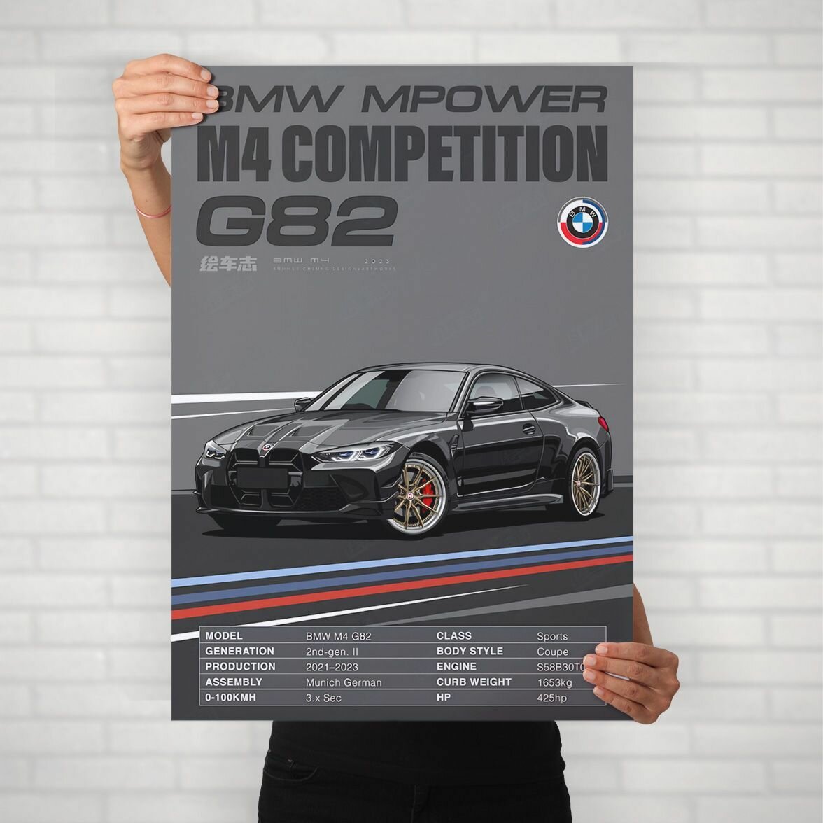 Плакат на стену для интерьера Спорткар (BMW M4 8) - Постер по спортивным гоночным машинам автомобилям формата А2 (42x60 см)