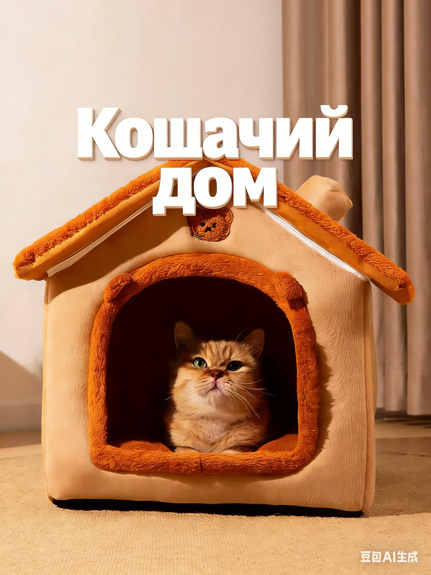Лежанка-пещера, для кошек и собак, с наполнителем, прямоугольная, brown