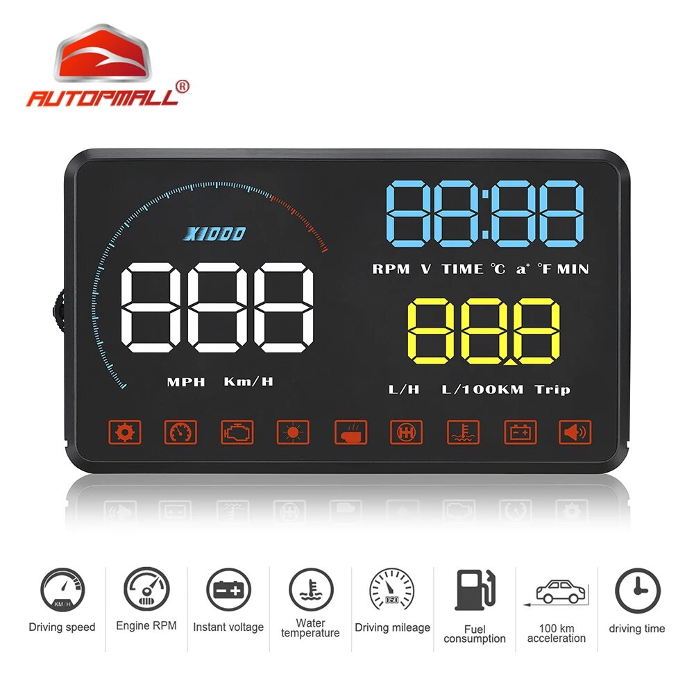 Желтый проекционный дисплей A9 OBD2 II для авто