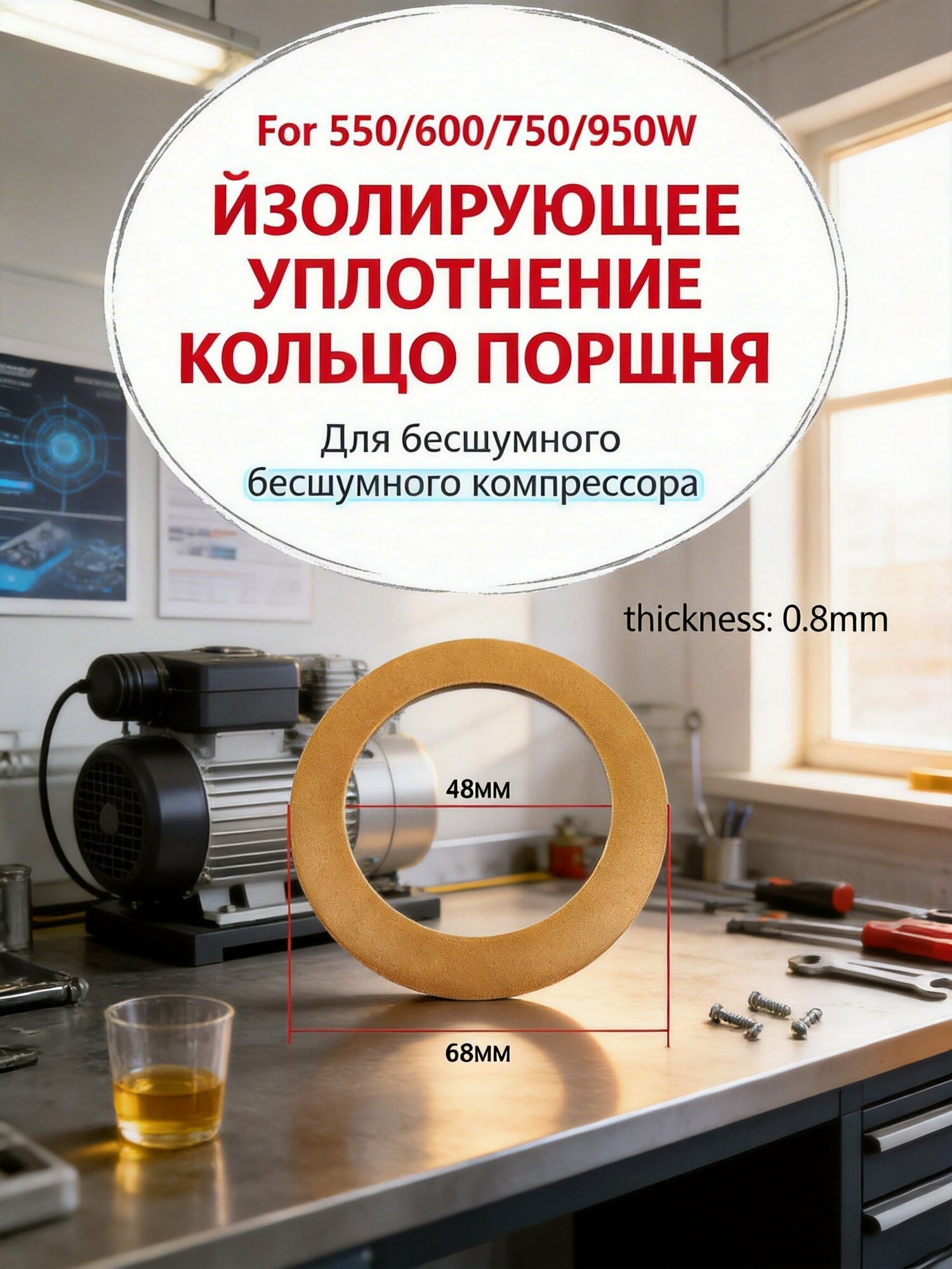 Поршень резинового кольца с изоляцией для бесшумного безмасляного воздушного компрессора, подходит для 550 Вт 1100 Вт 1500 Вт, желтый