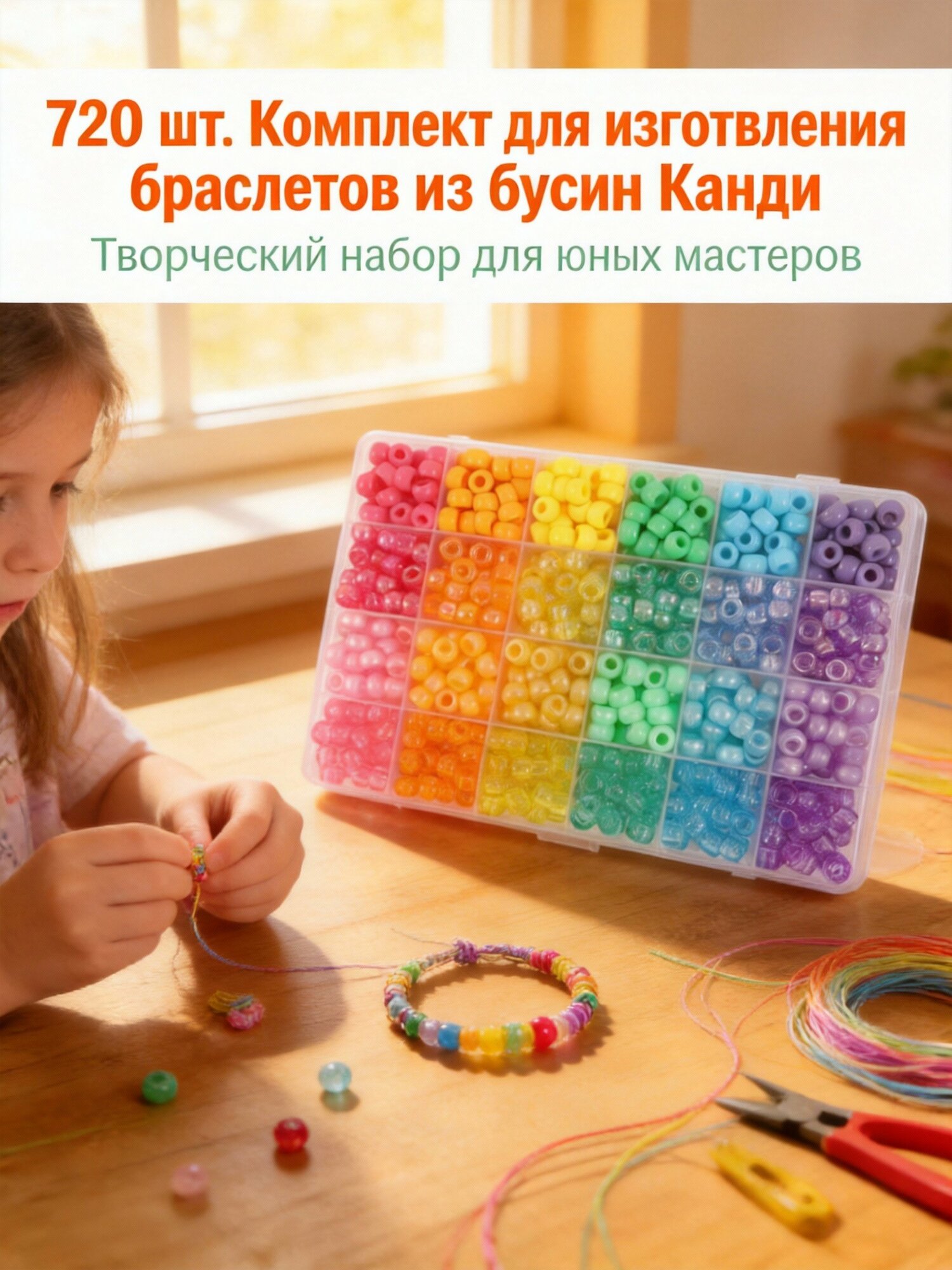 720 шт набор для изготовления браслетов из бусин Канди, 24 цвета с эластичными шнурами, соединительными пряжками и аксессуарами для украшений