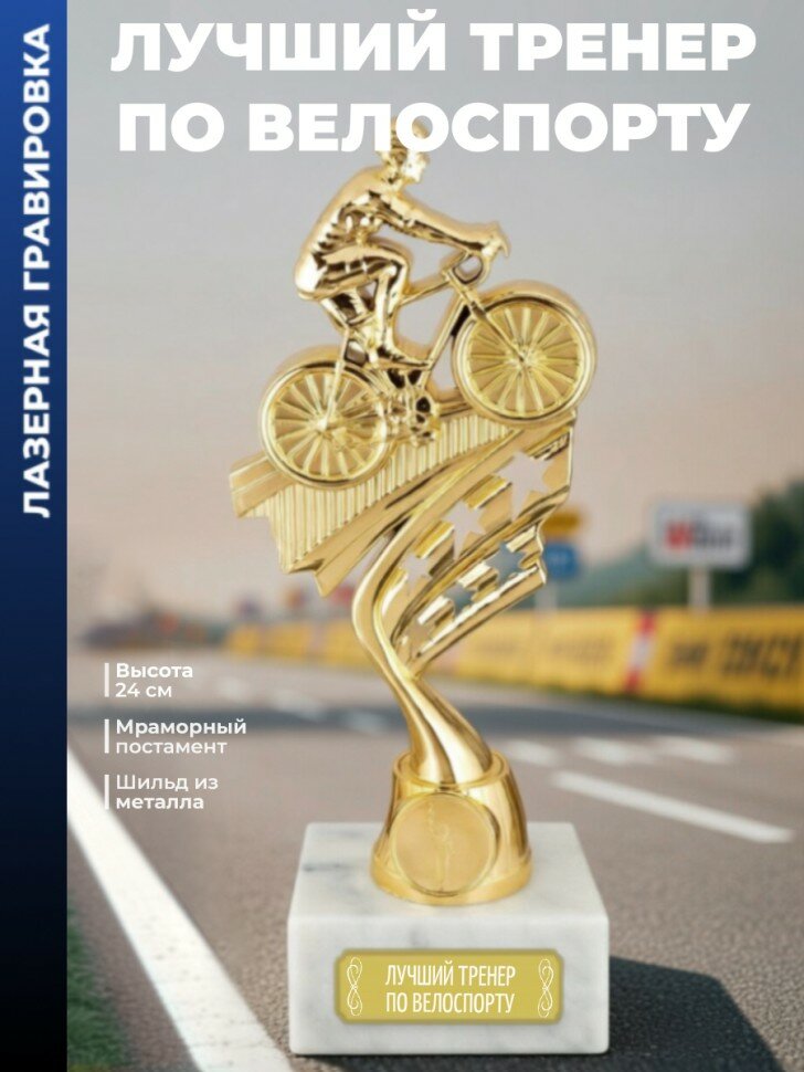 Кубок велосипед "Лучший тренер по велоспорту" (24 см)