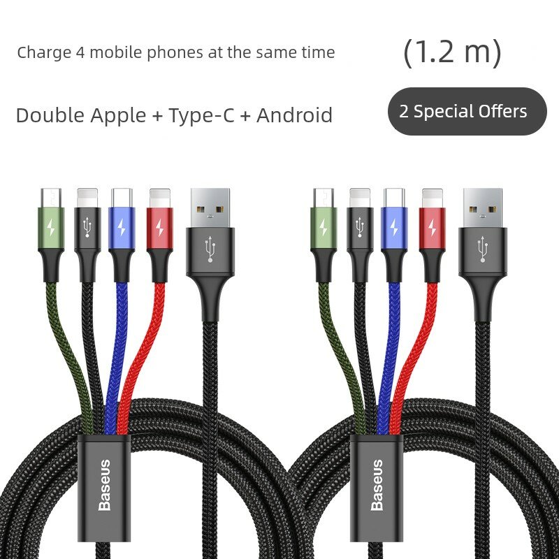 Кабель Baseus для зарядки Apple (один на четыре), iPhone X (четыре в одном), с двумя портами Type-C, для двух телефонов