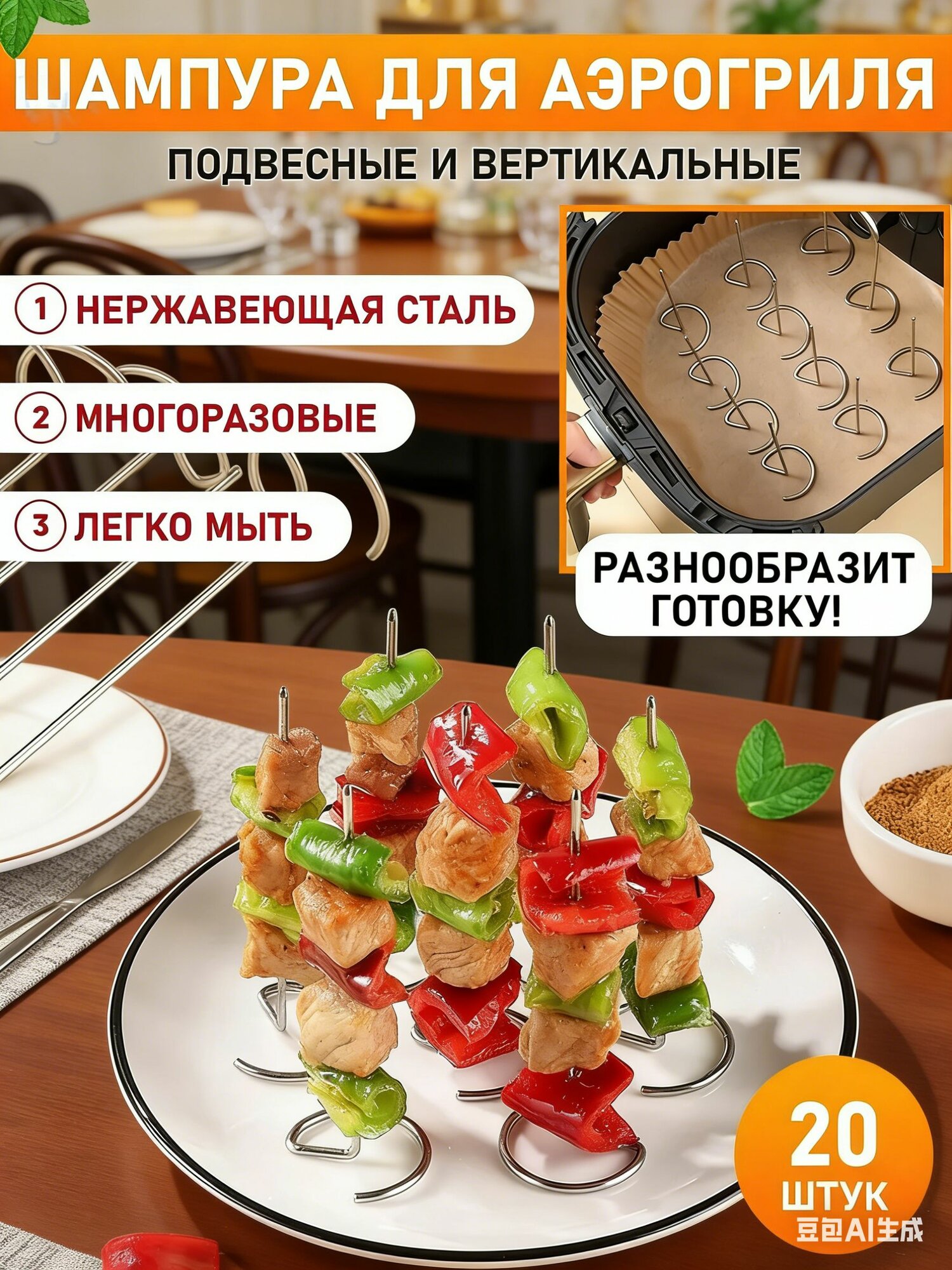 Подставка для шампуров, 20 предм.