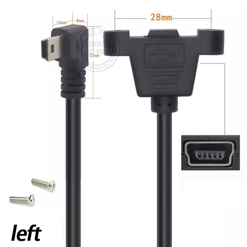 Mini USB кабель 90° черный, 0.3m — фото 1