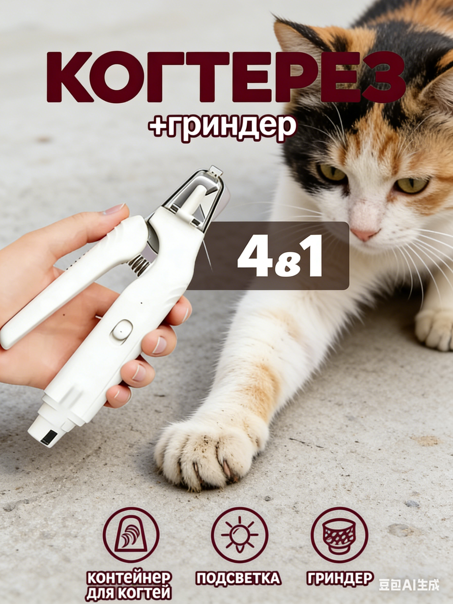 Когтерезка для кошек с ограничителем безопасная с подсветкой