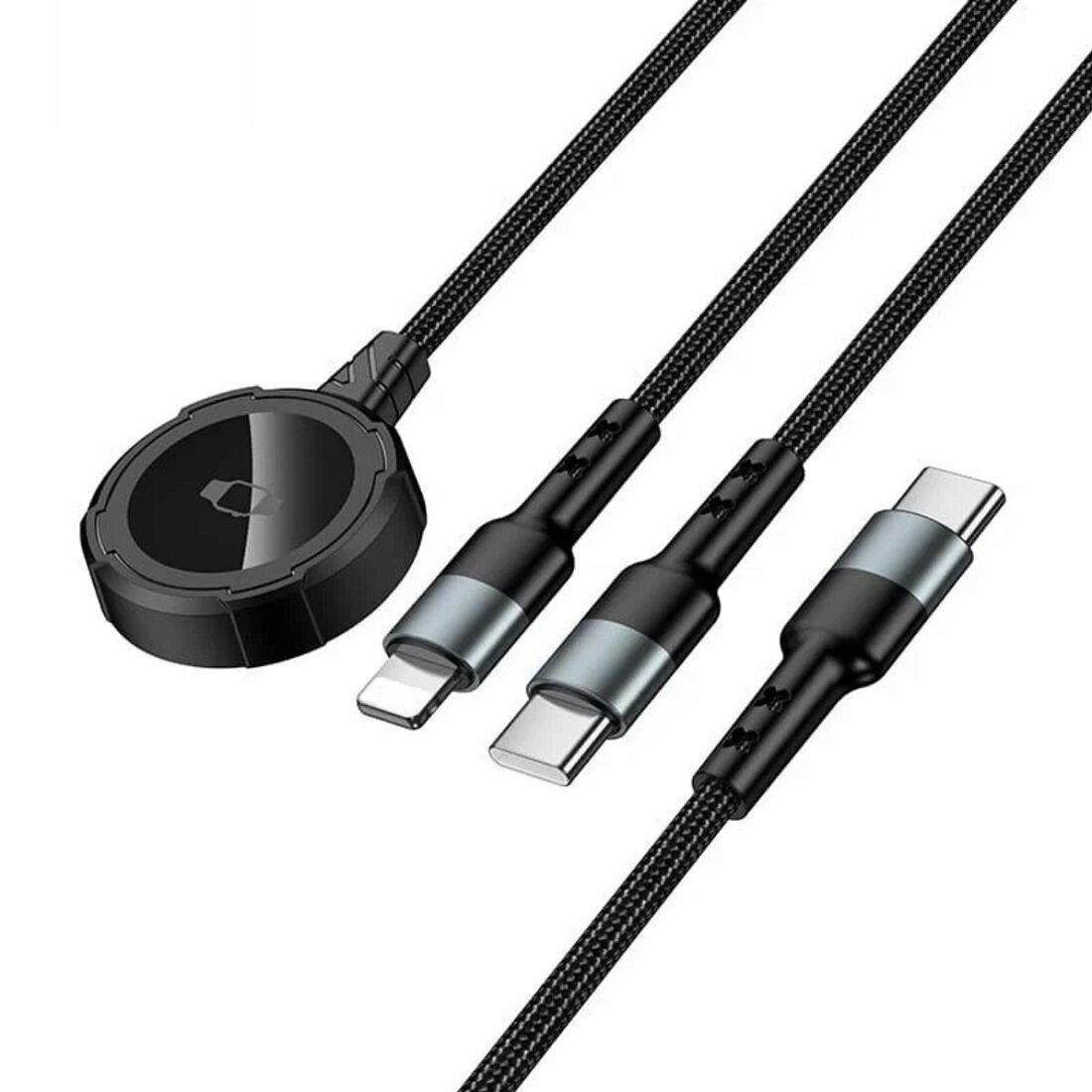 Беспроводное зарядное устройство Hoco CW64 для Apple Watch + USB-C + Lightning, Type-C 1.2 метра нейлон, черный