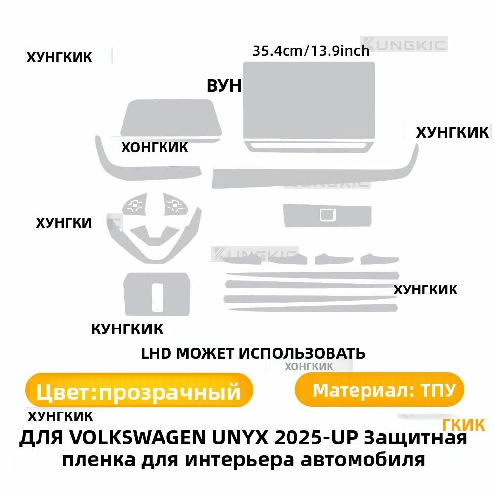 TPU плёнка на центральный экран Volkswagen Unyx 2025 UP — внутренняя антицарапающая наклейка для авто GPS-навигации