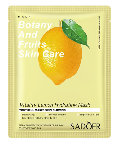VITALITY LEMON Hydrating Facial Mask, Sadoer (лимон увлажняющая тканевая маска для лица), 25 г.