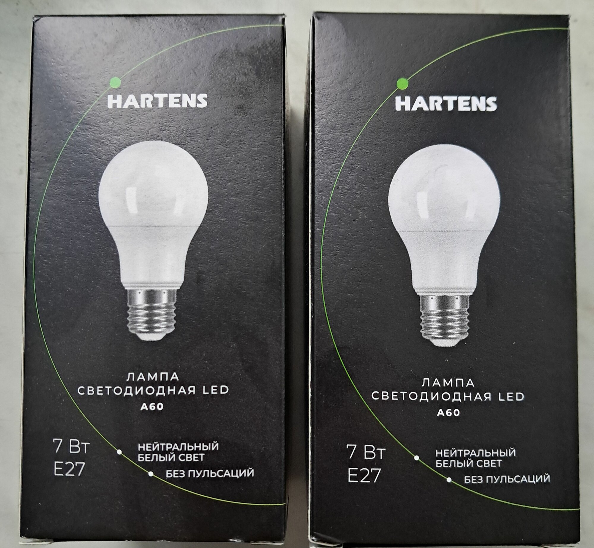 2 светодиодные лампы (набор) LED Hartens 7Вт E27 A60 630Лм 4000К, нейтральный белый свет