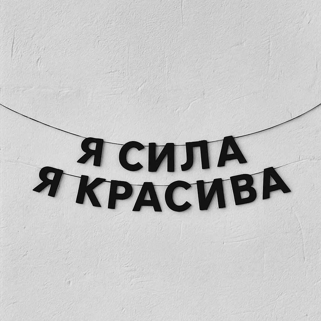 Бумажная гирлянда из букв Магия букв «Я сила, я красива», чёрная, картон, 240 г/м²