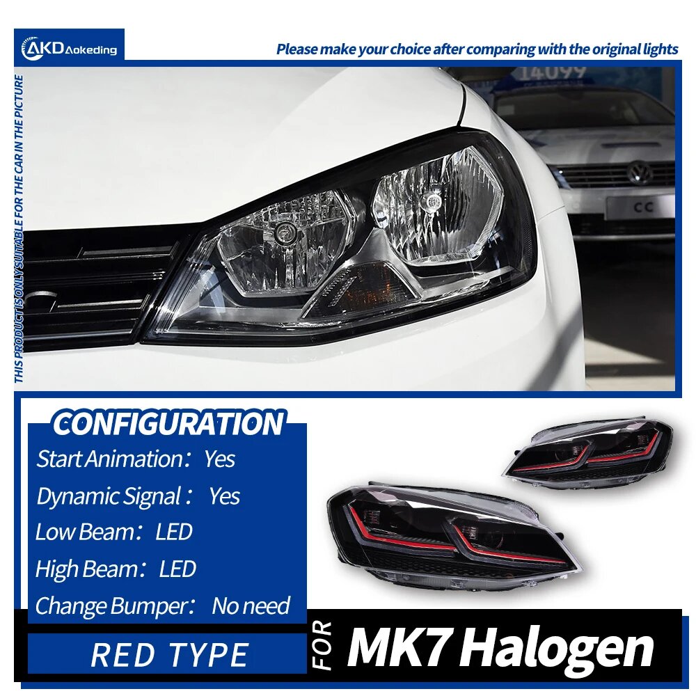 AKD Car Styling фары с LED для VW Golf 7 MK7 2013-2016 Golf7 дневные ходовые огни (DRL) с динамическим сигналом фары-проектор автомобильные аксессуары