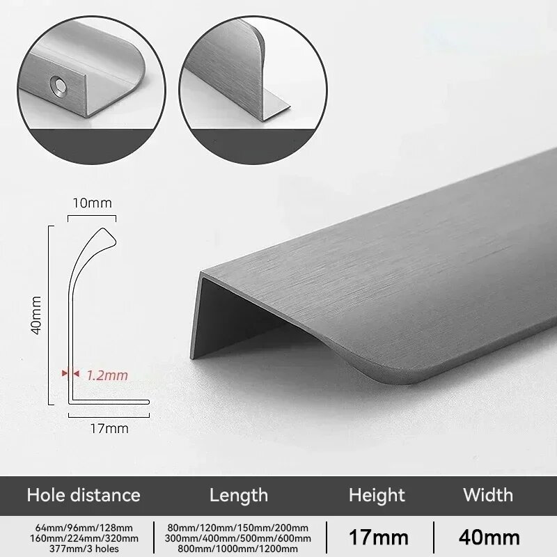 Ручки для шкафов ADVICE алюминиевые черные 40 мм Серый, 400mm, Brushed Grey