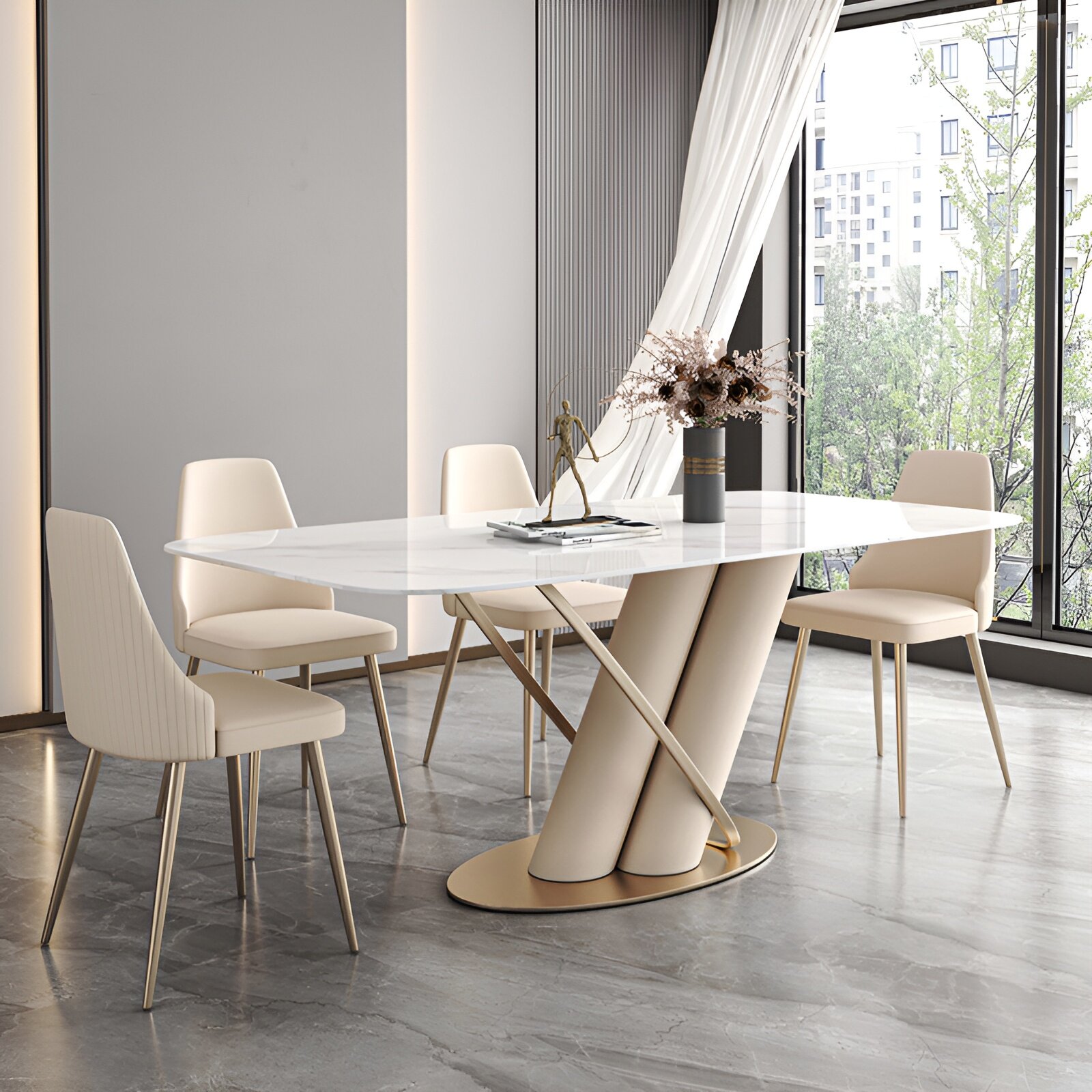 Обеденный стол LaBrea 180×90×75 см с каменной столешницей, прямоугольный, современный дизайн