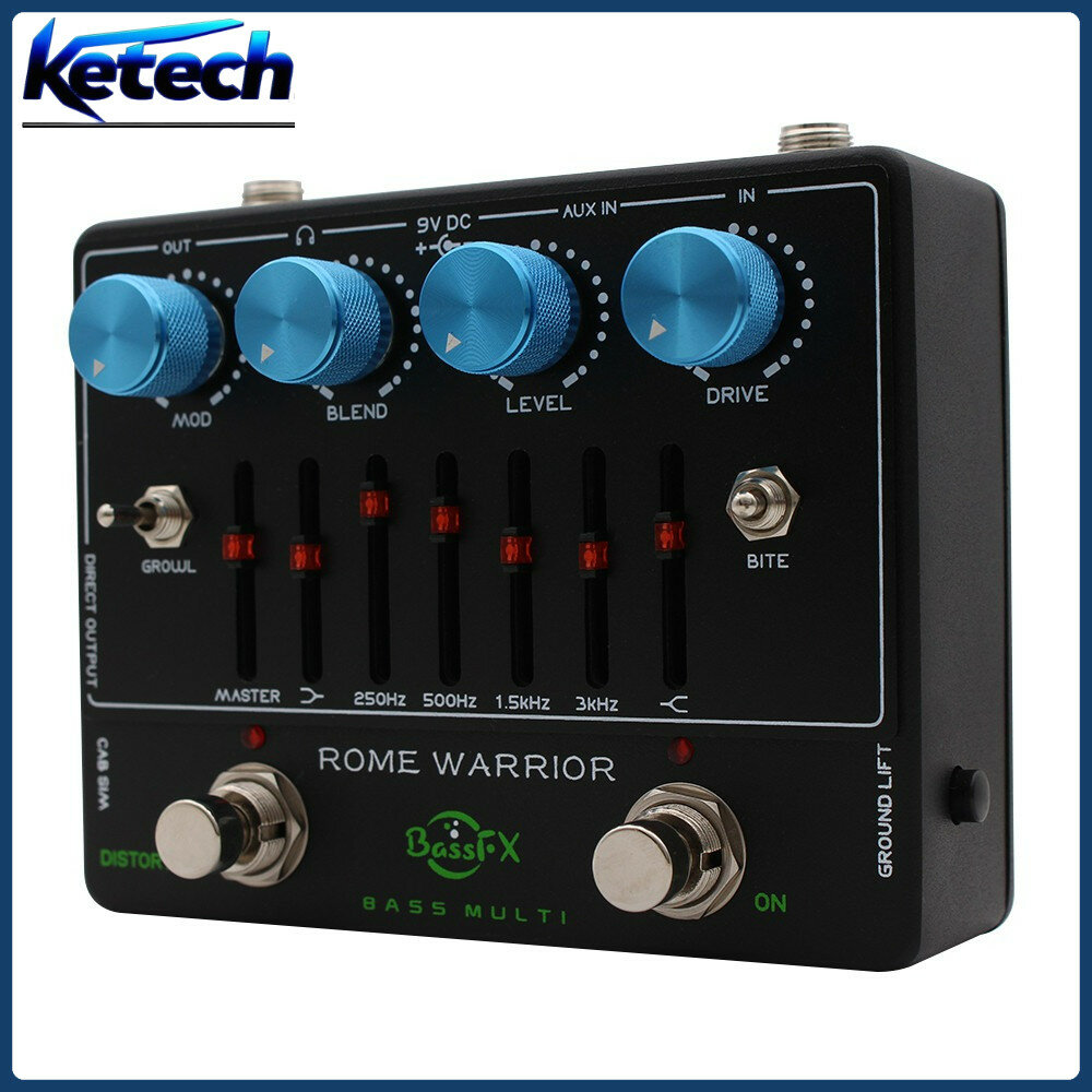 FANMUZK ROME WARRIOR Bassfx Series Bass Effect Pedal Guitar Pro-Grade Distortion Preamp & DI Box - 6-Band Active EQ,