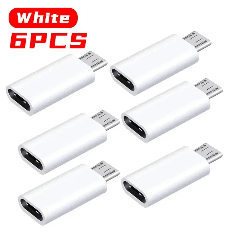 6шт. Переходник USB Type-C на Micro USB, белый
