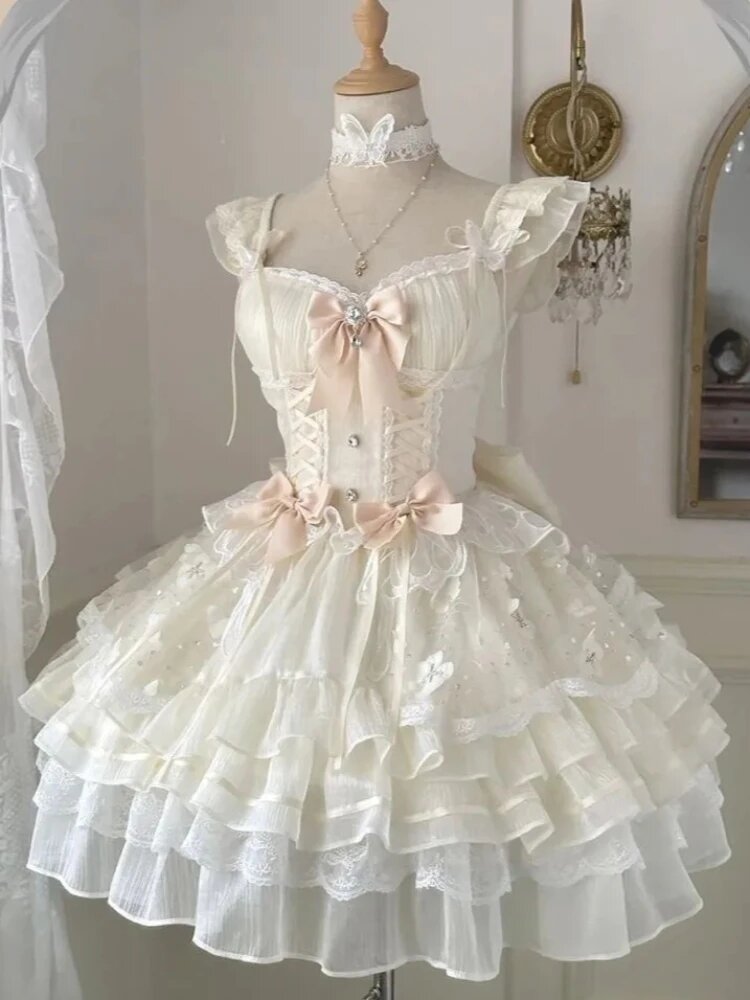 Белое платье Лолита с оборками, цвет 2707 Beige