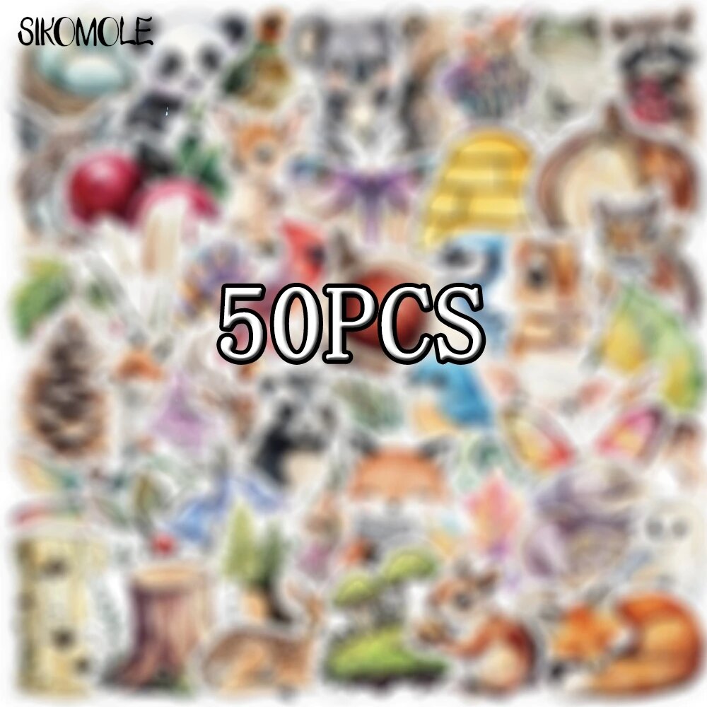 Стикеры SIKOMOLE акварельные животные 50 шт.