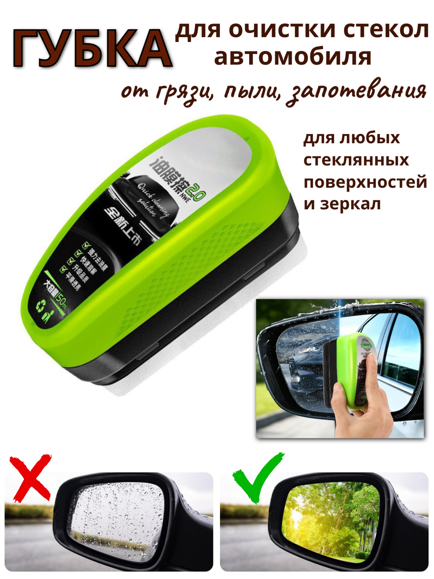 Губка для очистки стекол автомобиля антидождь