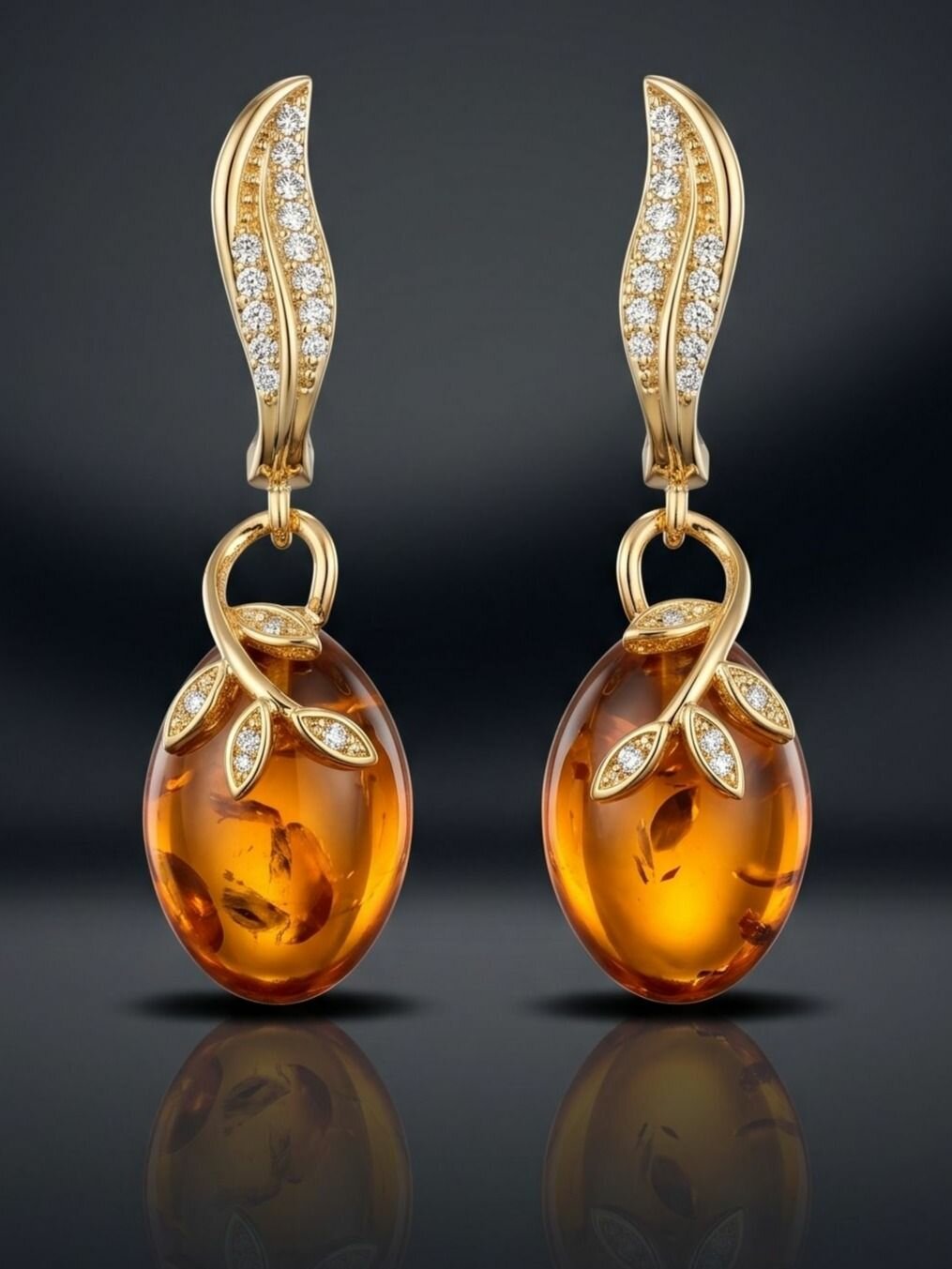 Серьги AMBER Land, искусственный камень, коричневый — фото 1