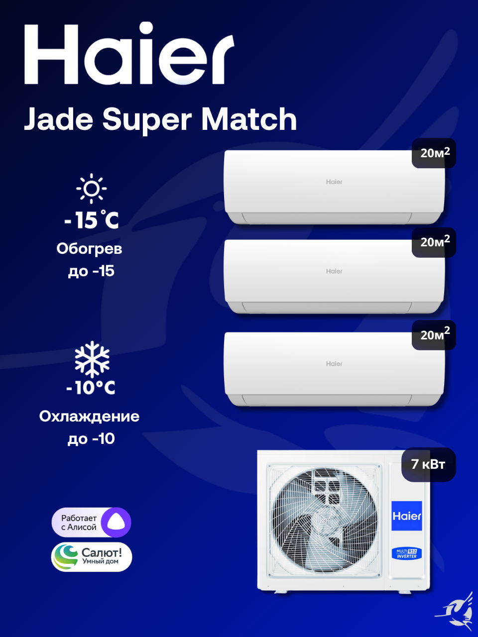 Мультисплит-система Haier Jade 3 X AS25S2SJ3FA-W / 3U70S2SR5FA на 3 комнаты 25+25+25 м2