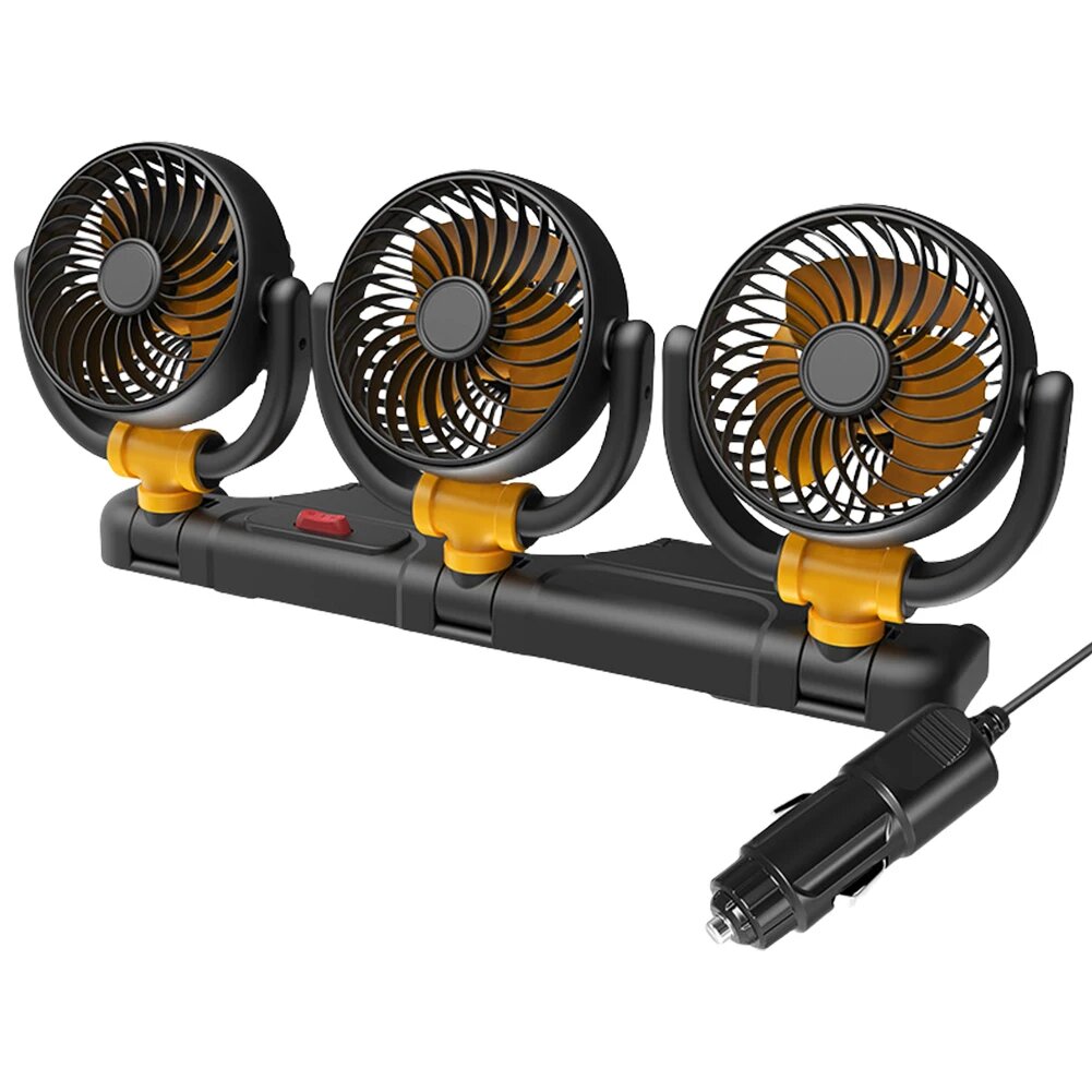 Вентилятор для охлаждения автомобиля "3 Head Car Cooling Fan" USB 5V/12V/24V портативный автомобильный вентилятор 360° регулируемый вентилятор для циркуляции воздуха в автомобилях, РВ, SUV - 12V