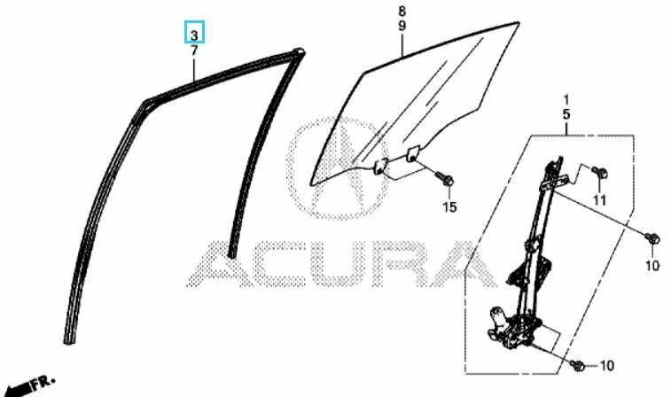 Ходовой канал, прав. задн. дверь; Артикул Honda/Acura: 72735TZ3A01 (Оригинал)