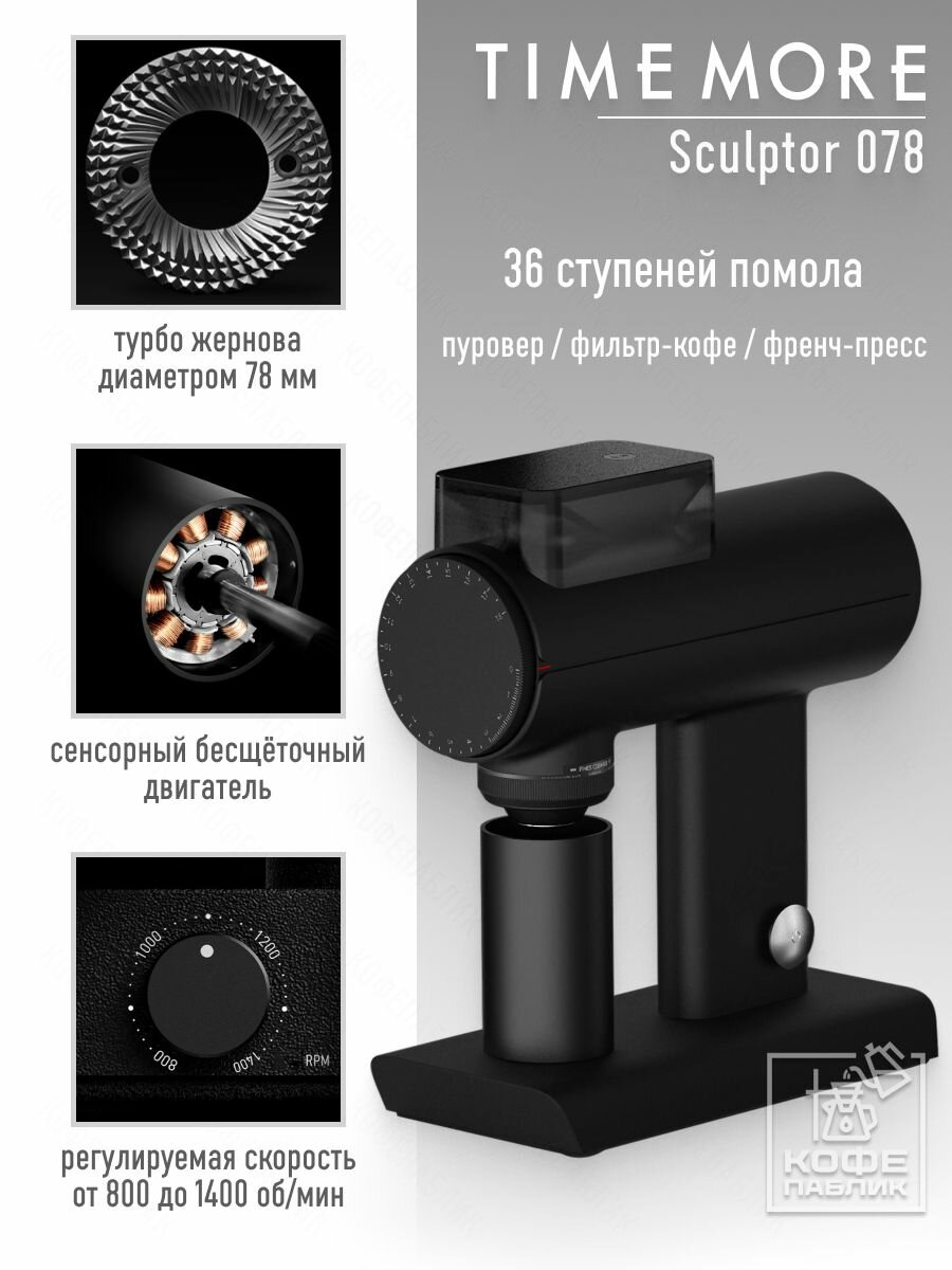 Кофемолка электрическая Timemore Sculptor 078, черная. Товар уцененный