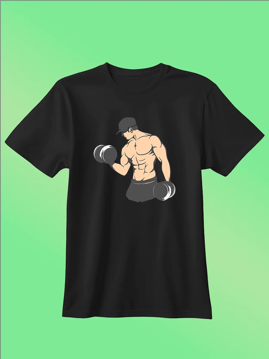Футболка оверсайз Гантели Фитнес тренировка Gym хлопок