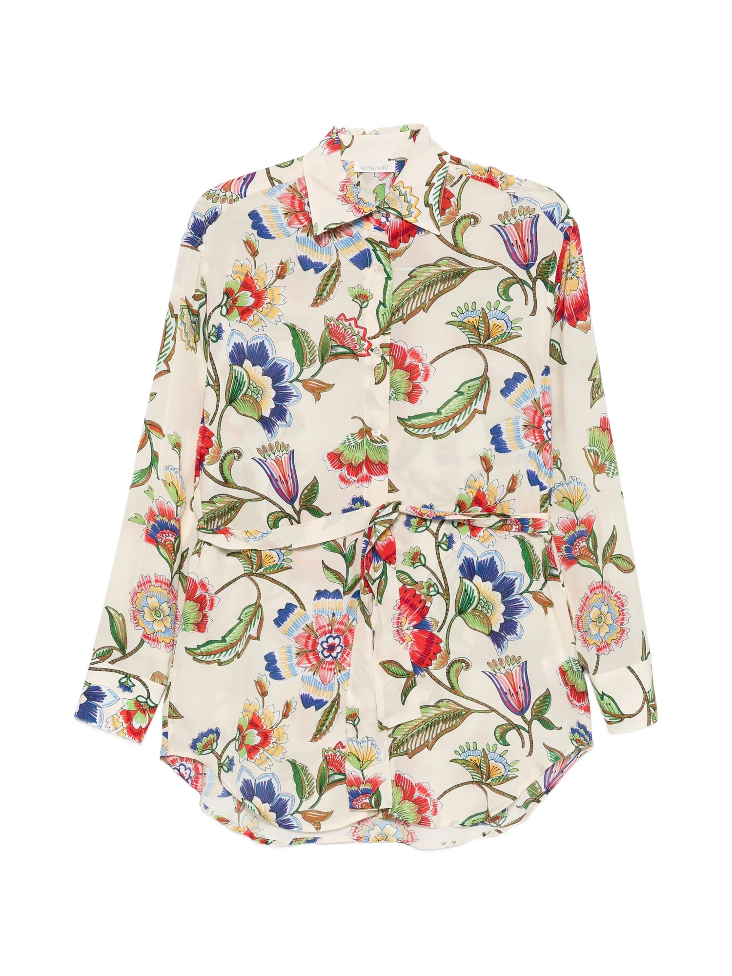 Рубашка Floral-print belted shirt