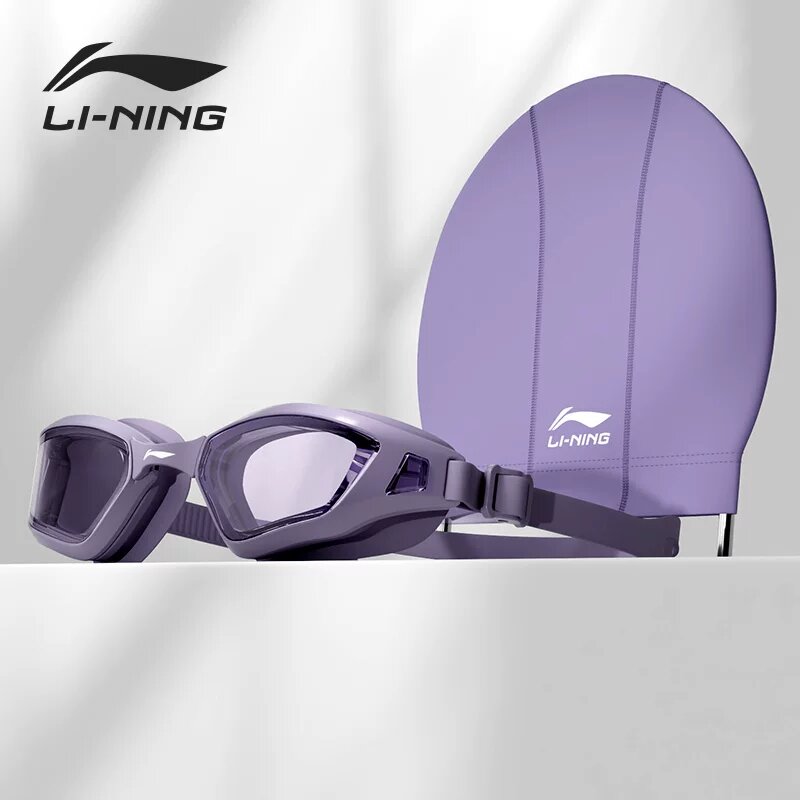 Li-Ning мужские очки для плавания с антизапотеванием и фиолетовой ткани шапкой, удобная посадка для водных видов спорта