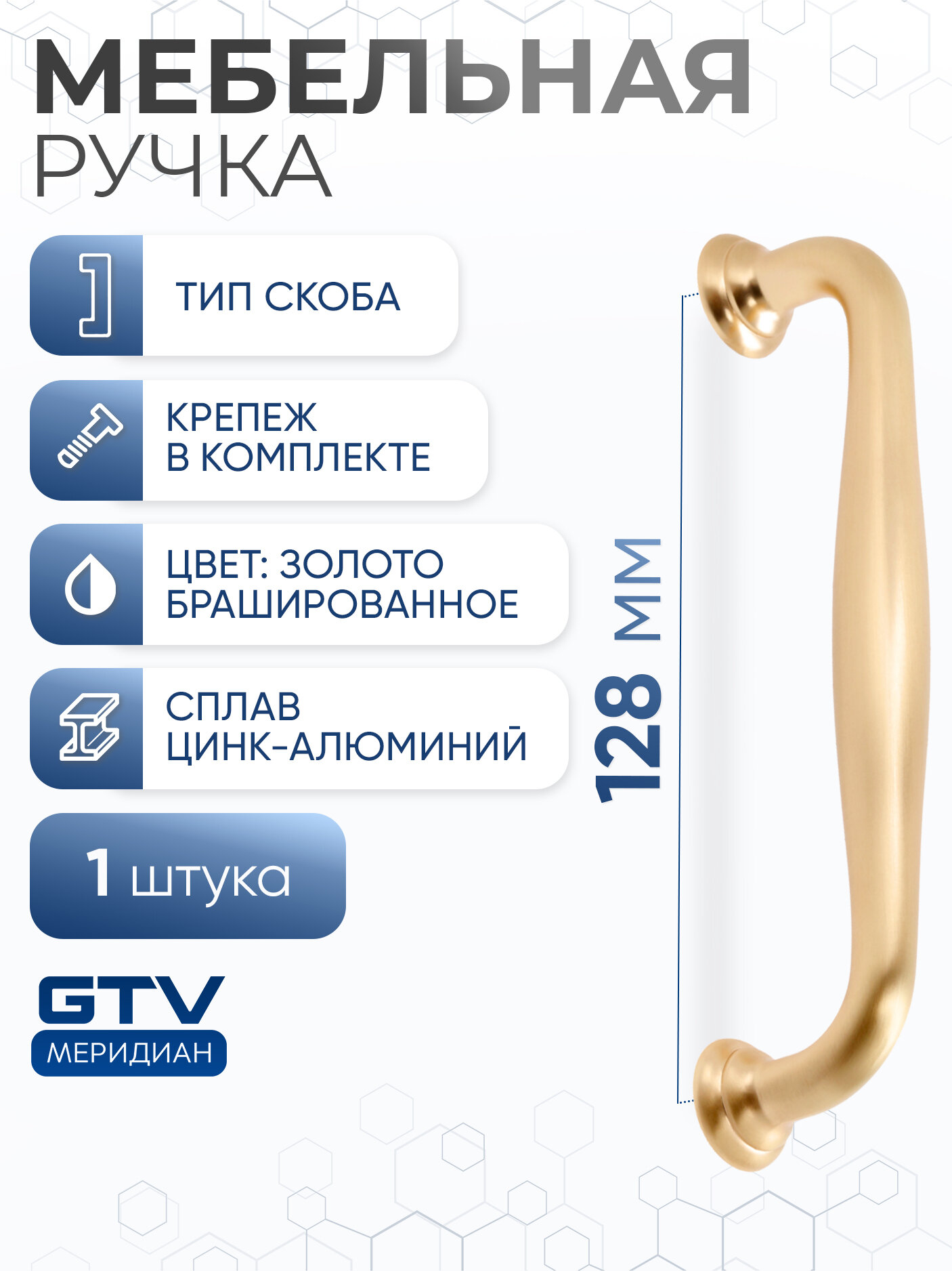 Ручка мебельная скоба алюминиевая 128 мм STILO брашированное золото