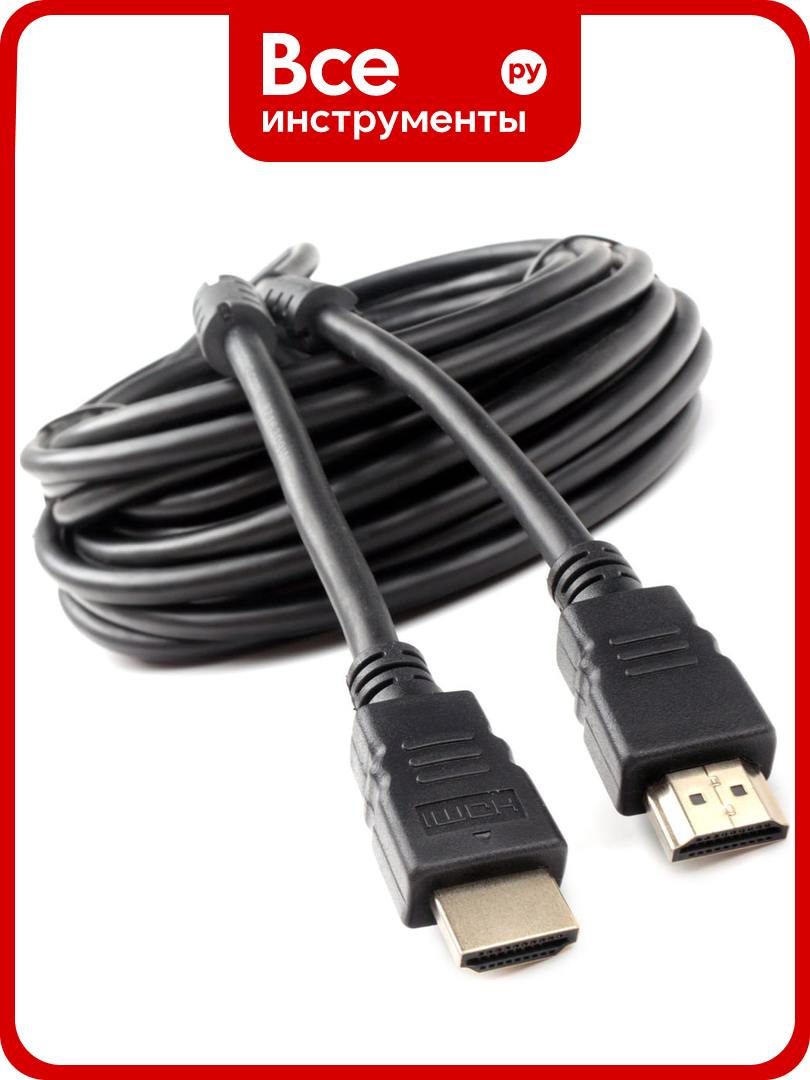 Кабель HDMI Cablexpert 19M/19M, v2.0, медь, позол. контакты, экран, 2 фер. кольца, 10м, черный, пакет,