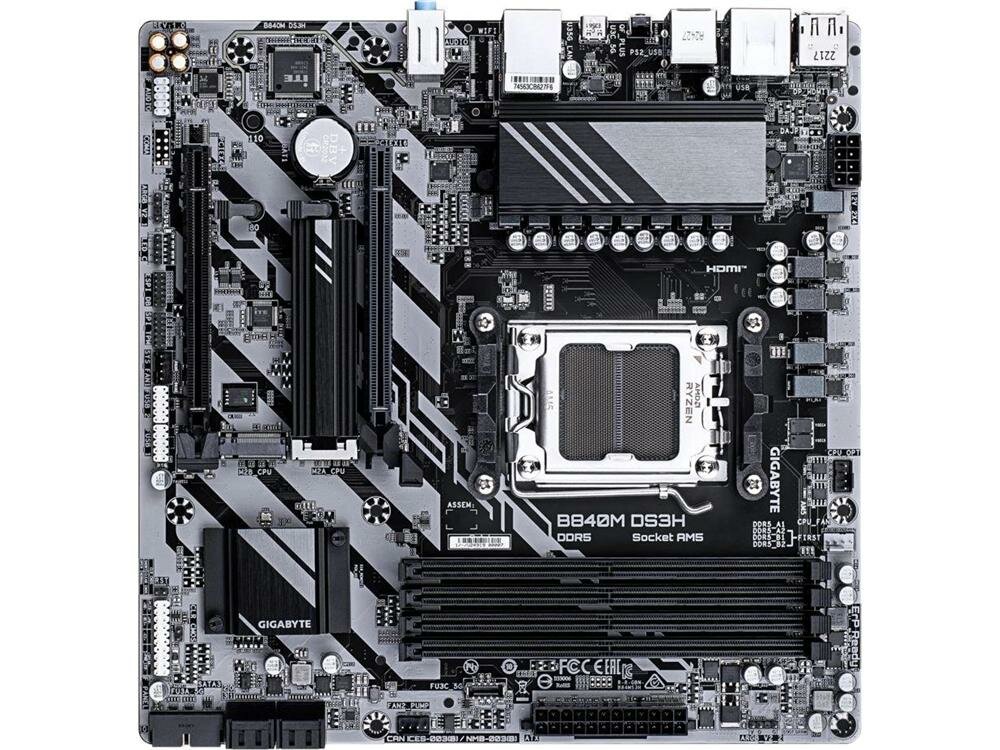 Материнская плата Gigabyte B840M DS3H SocketAM5 AMD B840 4xDDR5 mATX AC`97 8ch(7.1) 2.5Gg RAID+HDMI+DP