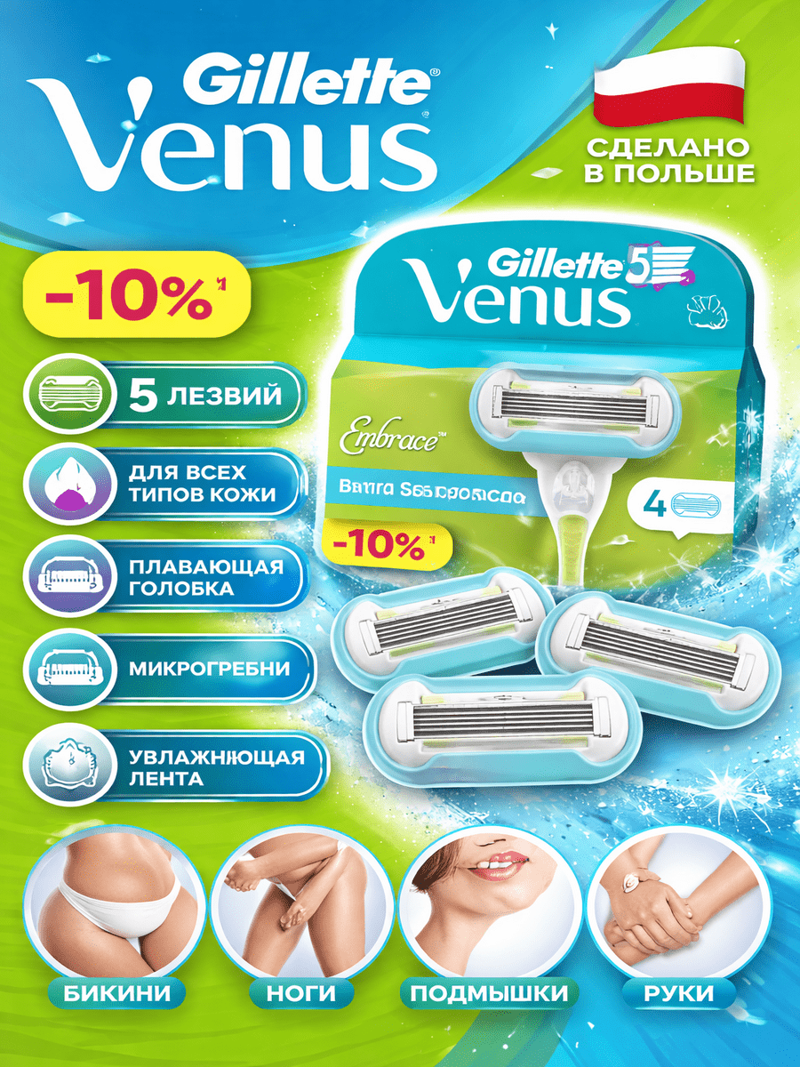 Кассета для бритвенного станка Gillette Venus Embrace, 4шт