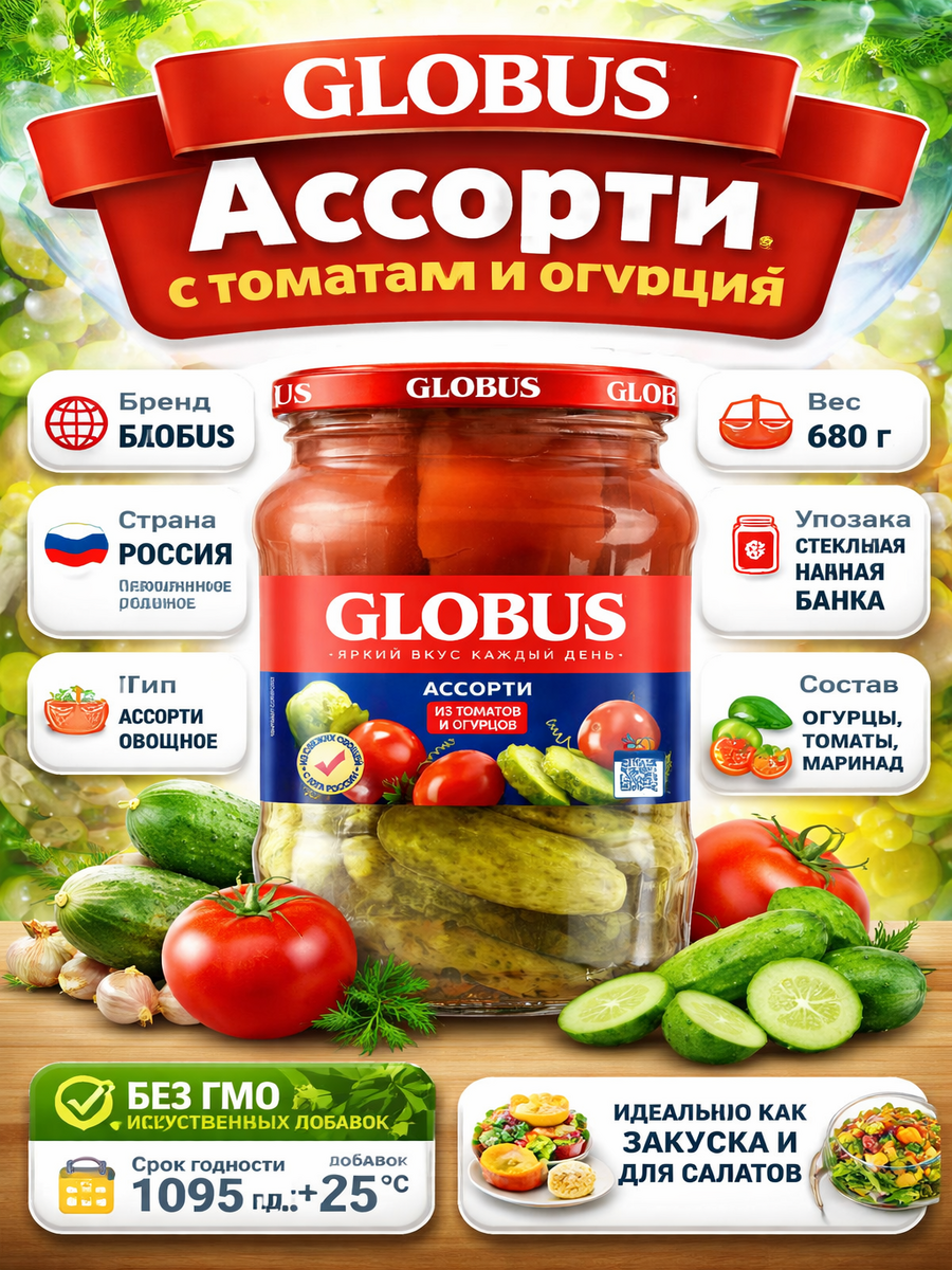 Ассорти Globus томаты и огурцы, 720мл