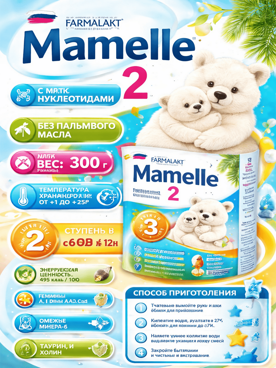 Смесь молочная детская Mamelle 2 с 6 до 12 месяцев, 300г