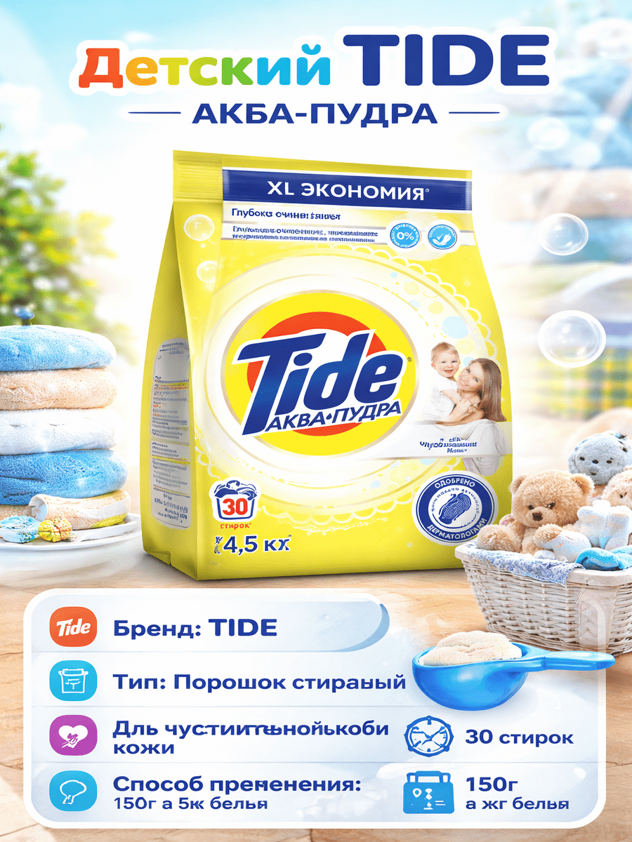 Стиральный порошок детский Tide Аква-пудра, 4.5кг