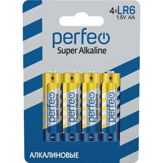 Батарейка алкалиновая Perfeo Super Alkaline LR6/4BL, тип AA, 4шт, блистер