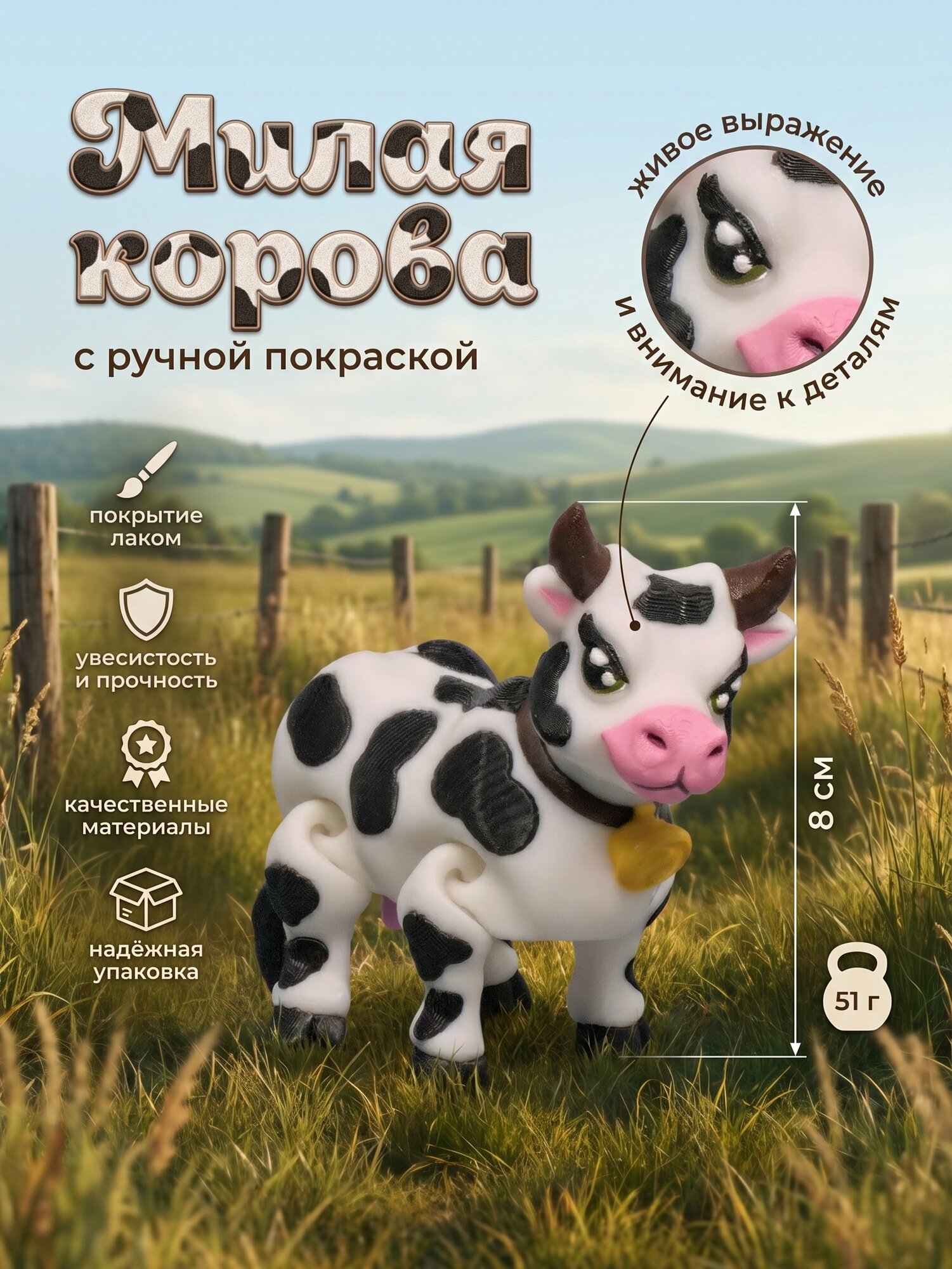 Милая корова с ручной покраской