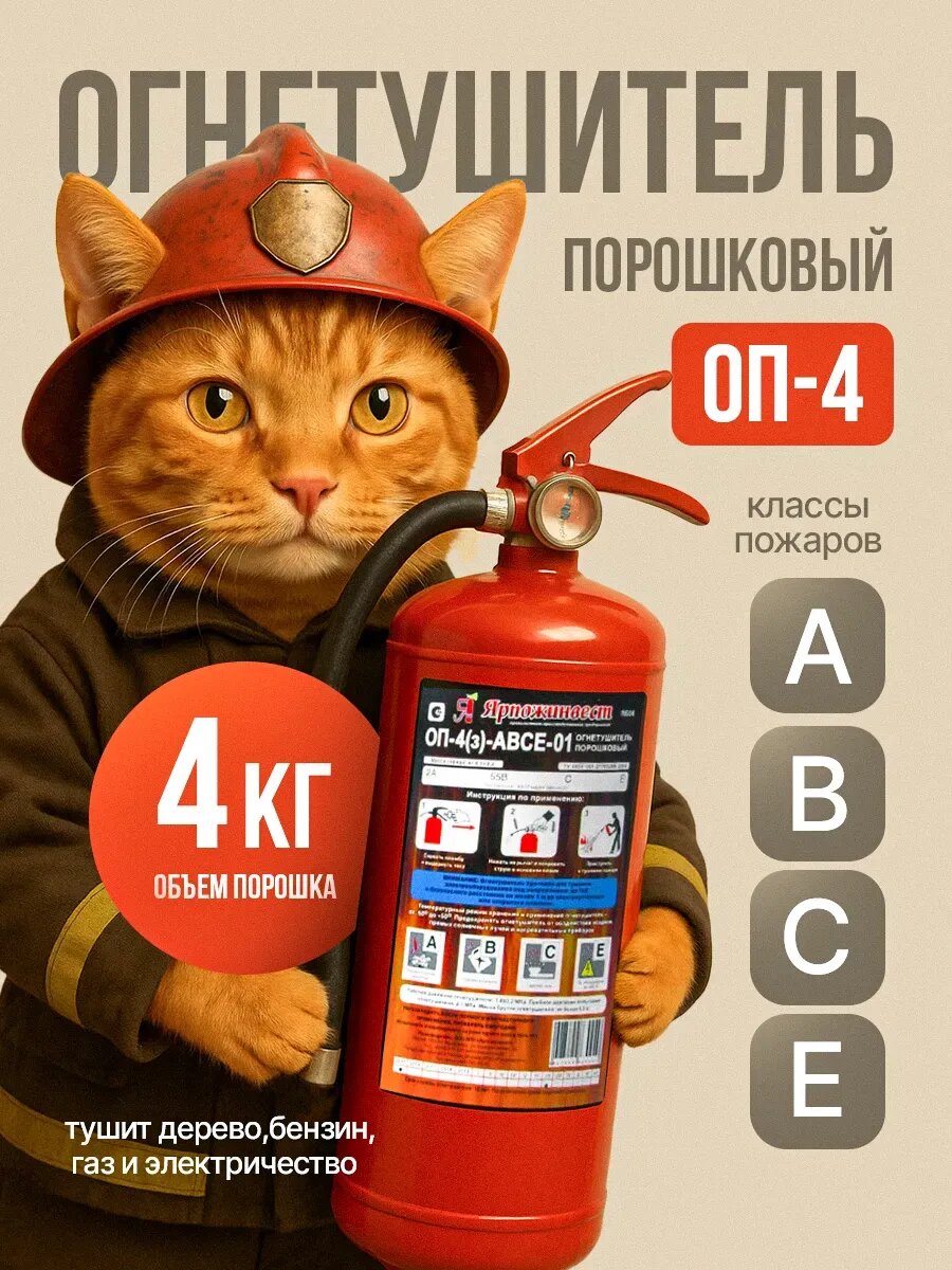 Огнетушитель порошковый ОП-4(з)-АВСЕ-01, Ярпожинвест, для авто