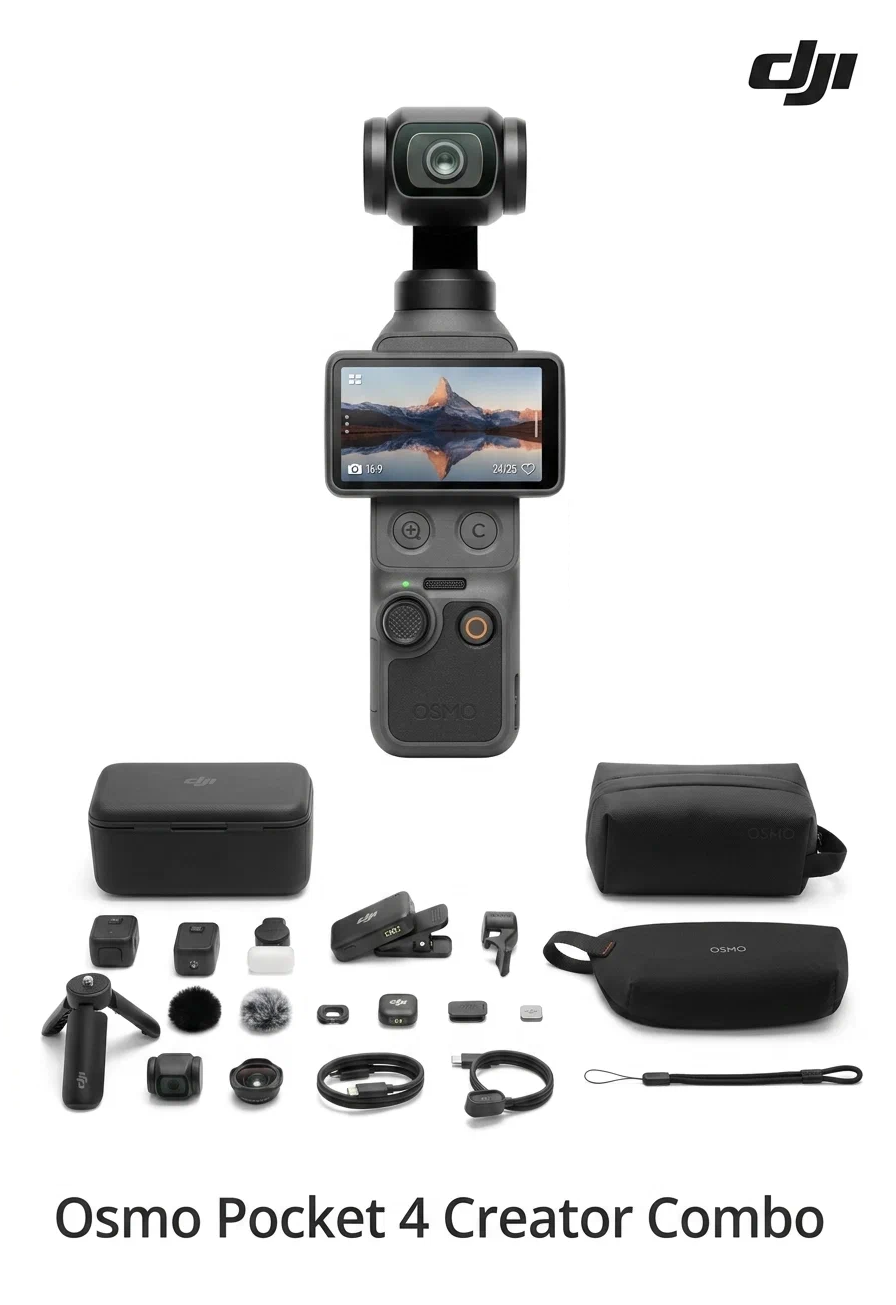 Экшн-камера DJI Osmo Pocket 4 Creator Combo, активный трек, 7680×4320, Встроенная память 107 ГБ, с передатчиком