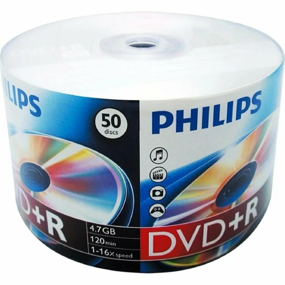 Носители информации DVD+R Philips (DR4S6U50F/97)4.7 Gb, 16x, Bulk 50шт/уп, 2097482