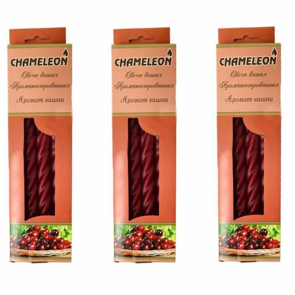 Chameleon Свеча витая Вишня, средний виток, 4 шт, 3 уп