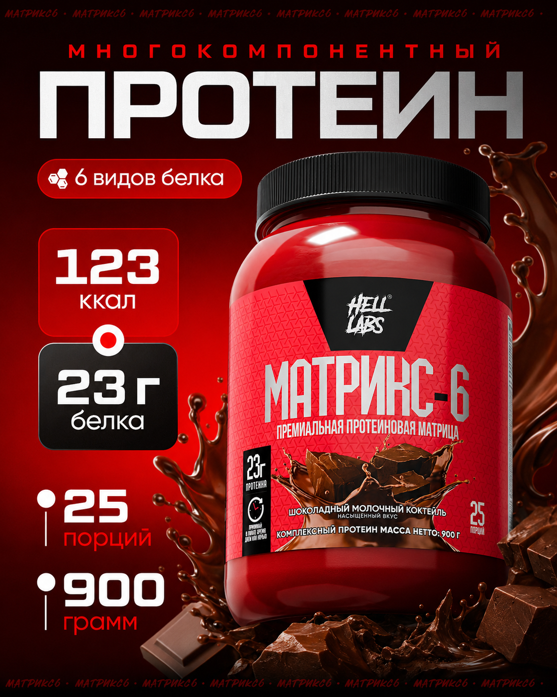 Hell Labs Протеин многокомпонентный для массы и для похудения, протеиновый коктейль "Шоколадный молочный коктейль", 900г