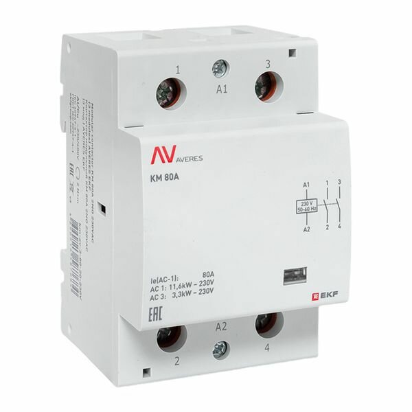 Контактор модульный КМ 80А 2NО 230В AC (3 мод.) AVERES EKF km-av-3-80-20-230V